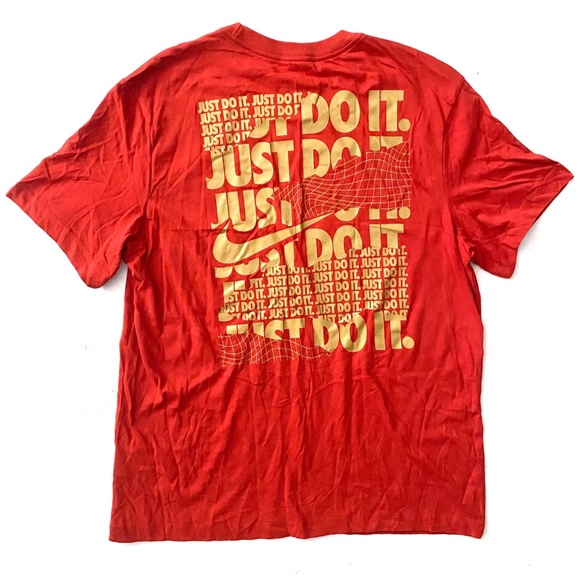 Nike | Shirts | Nike The Nike Tee Dry Dry Fit Orange W Gold Logo Back T ...